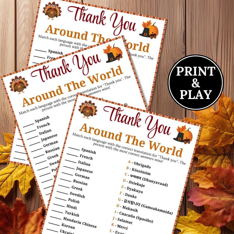 Around the World Game, Printable Thanksgiving Trivia, Thanksgiving ...