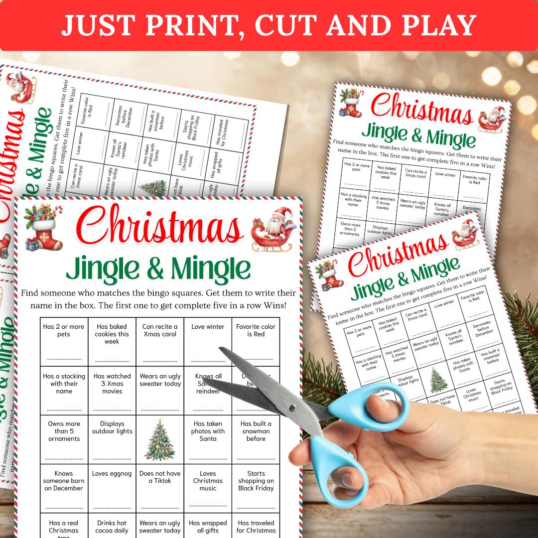 Christmas Jingle Mingle Bingo Game, Get to Know You Christmas, Work ...