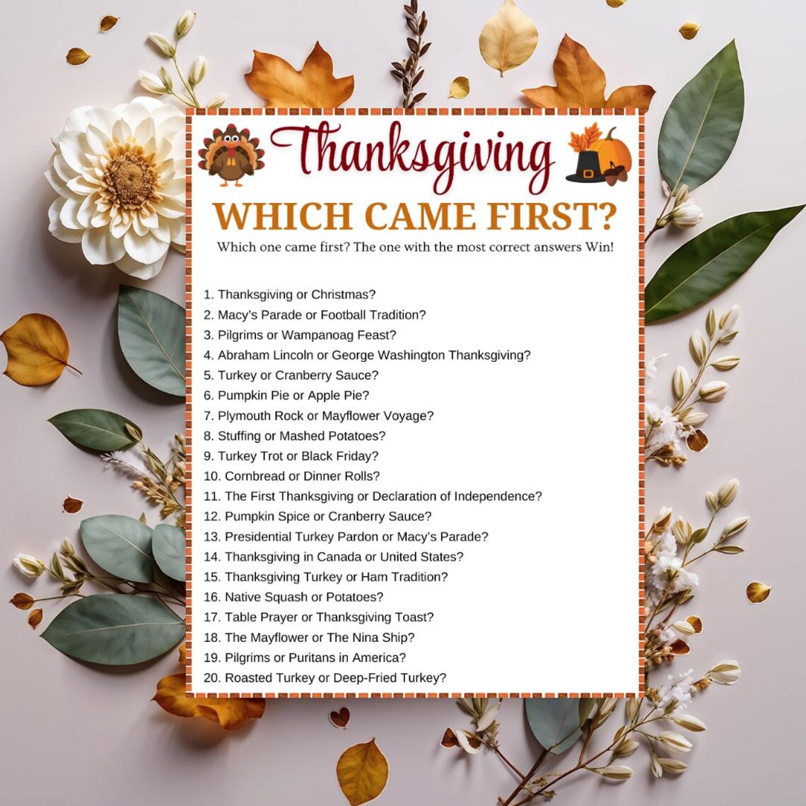 Thanksgiving Which Came First Game, Thanksgiving Trivia Game ...