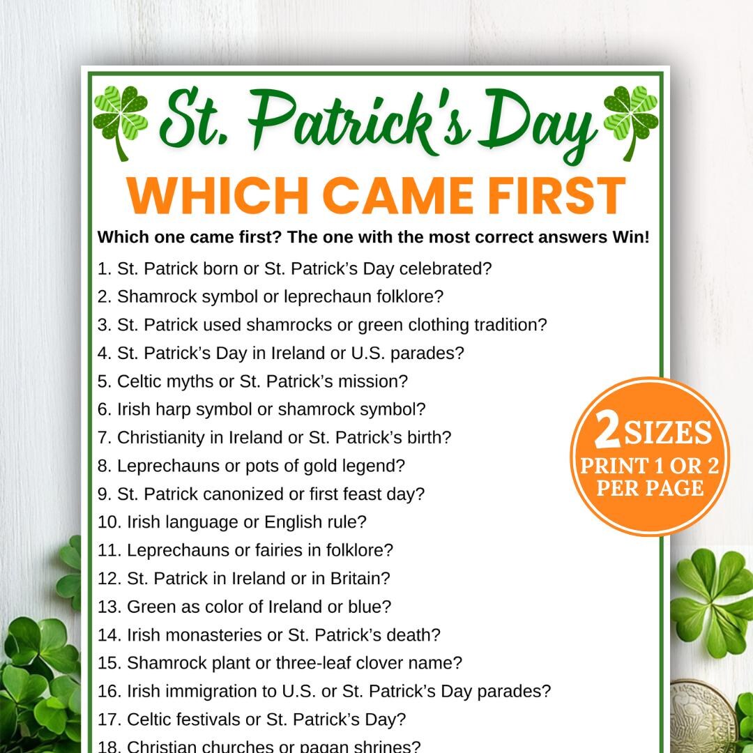 St Patrick's Day Which Came First Game, St Patricks Trivia, Printable ...
