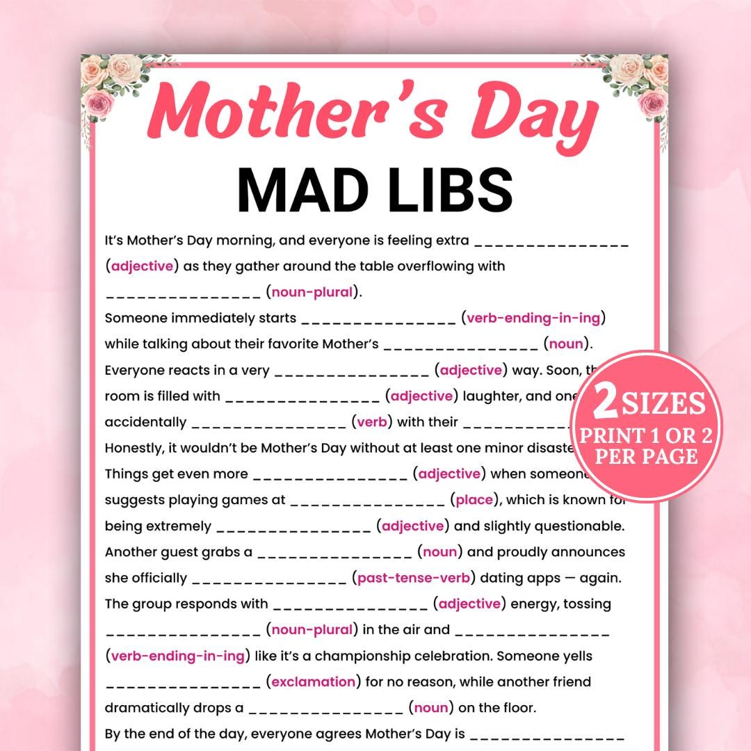 Mothers Day Mad Libs, Mother's Day Games, Mothers Day Activity for Kids ...