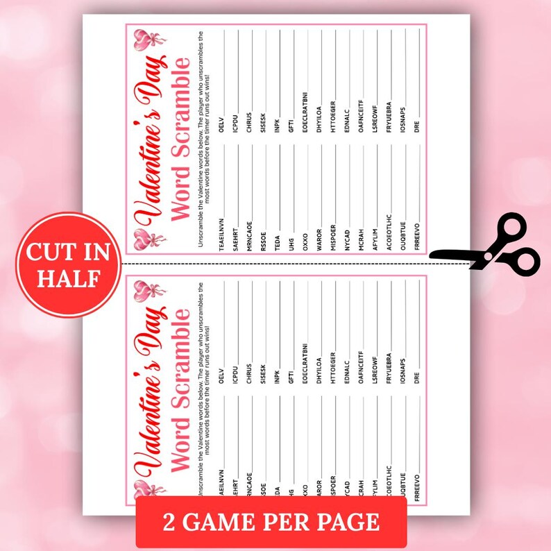 Valentine's Day Word Scramble Game, Printable Valentine Game, Word ...