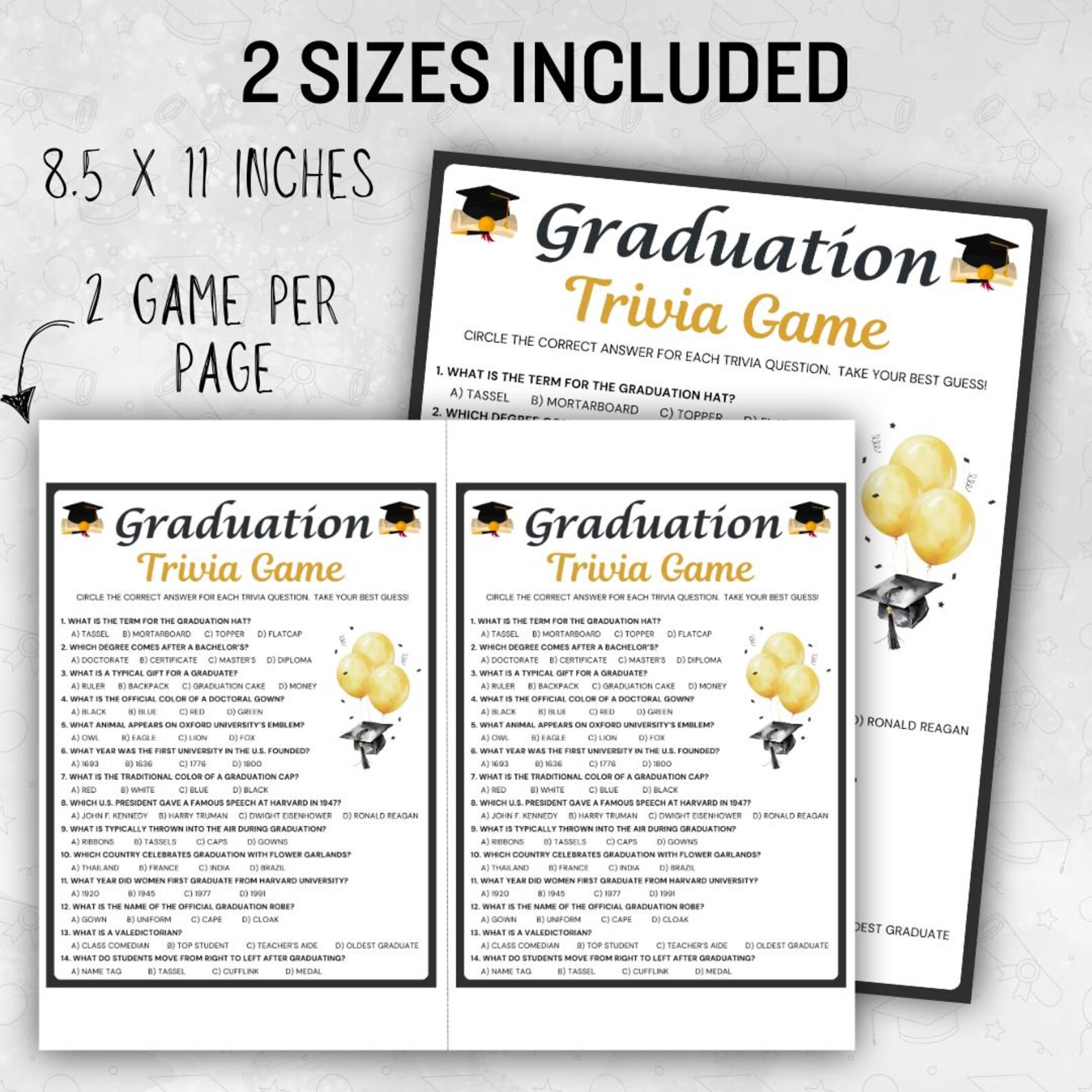 Graduation Trivia Game, Graduation Quiz Game, Printable Grad Party ...