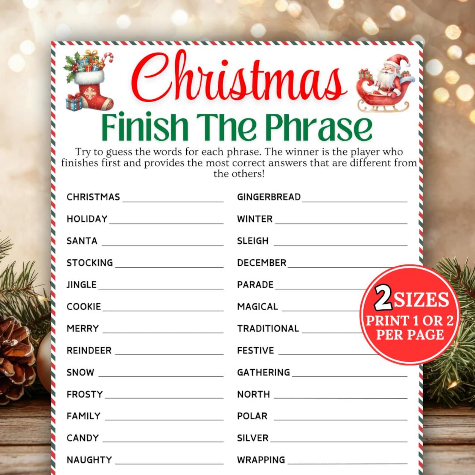 Christmas Finish the Phrase Game, Printable Christmas Group Party Game ...
