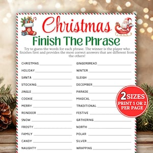 Christmas Finish the Phrase Game, Printable Christmas Group Party Game ...