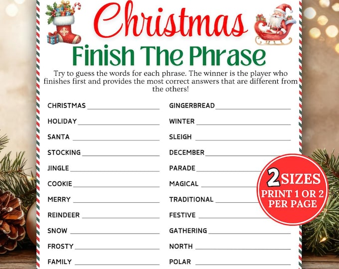 Christmas Finish the Phrase Game, Printable Christmas Group Party Game ...