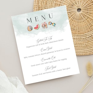 Summer Menu Template, Printable Pool Party Menu, Backyard BBQ Menu ...