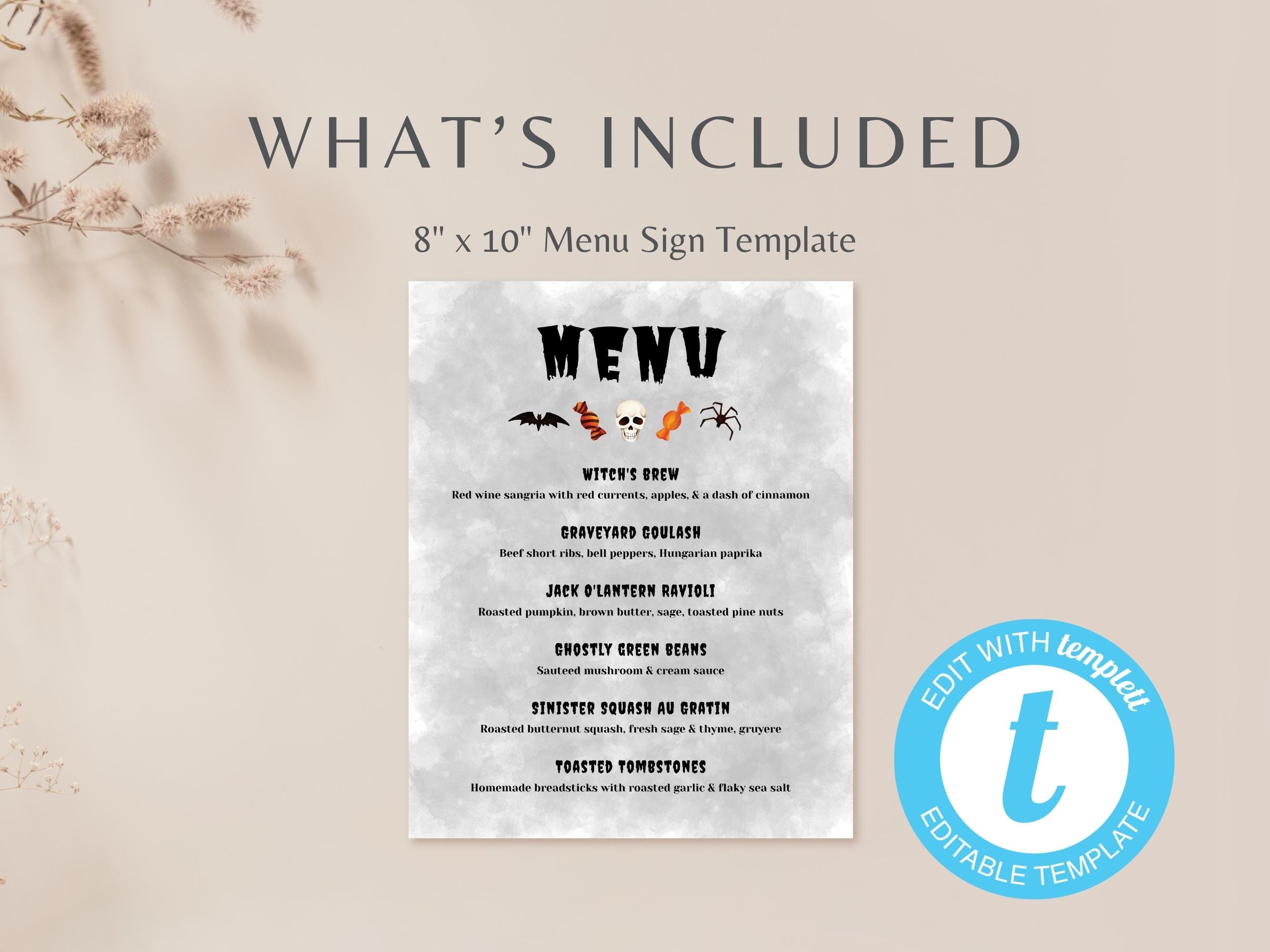 Halloween Menu Template, Printable Halloween Menu Sign, DIY Halloween ...
