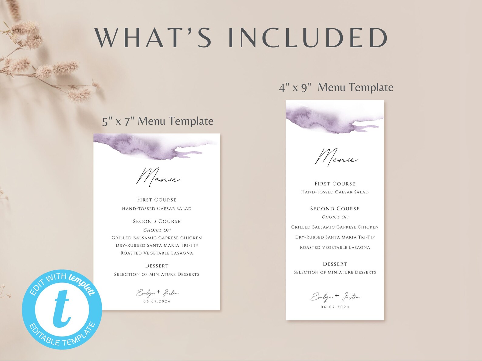 Purple Wedding Menu Template, Printable Lavender Dinner Menu, Lilac ...