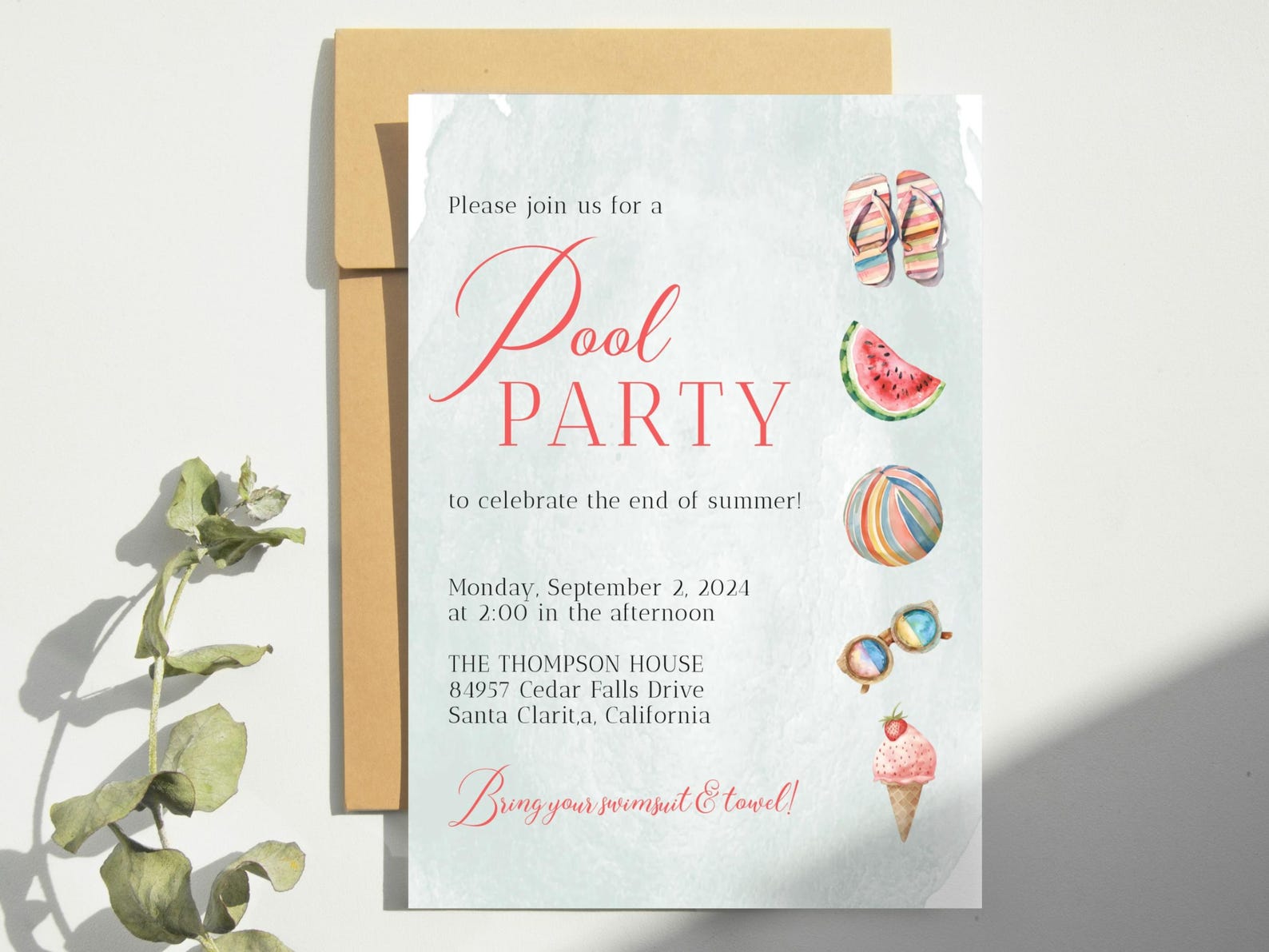 Pool Party Invitation Template, Printable Pool Party Invitation Card ...