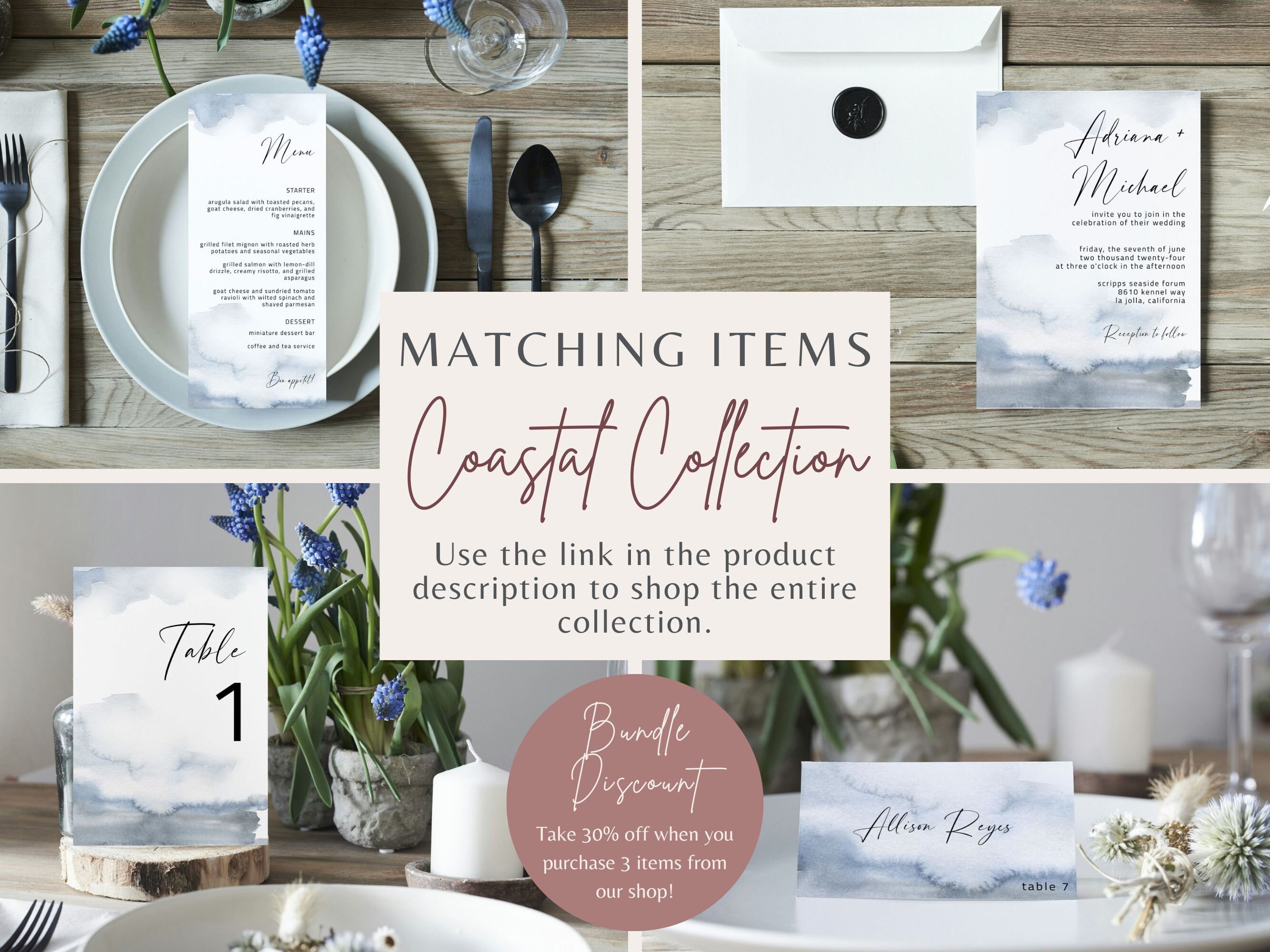 Dusty Blue Wedding Seating Chart Template, Blue Watercolor Seating ...