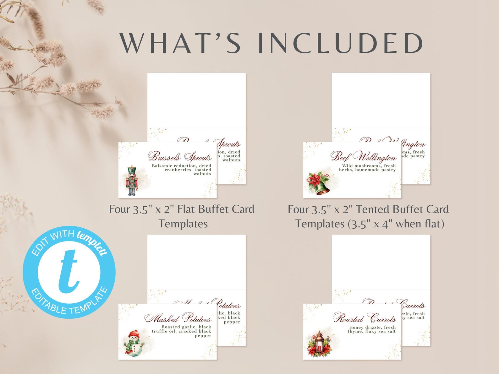 Christmas Buffet Card Template, Printable Holiday Buffet Card ...