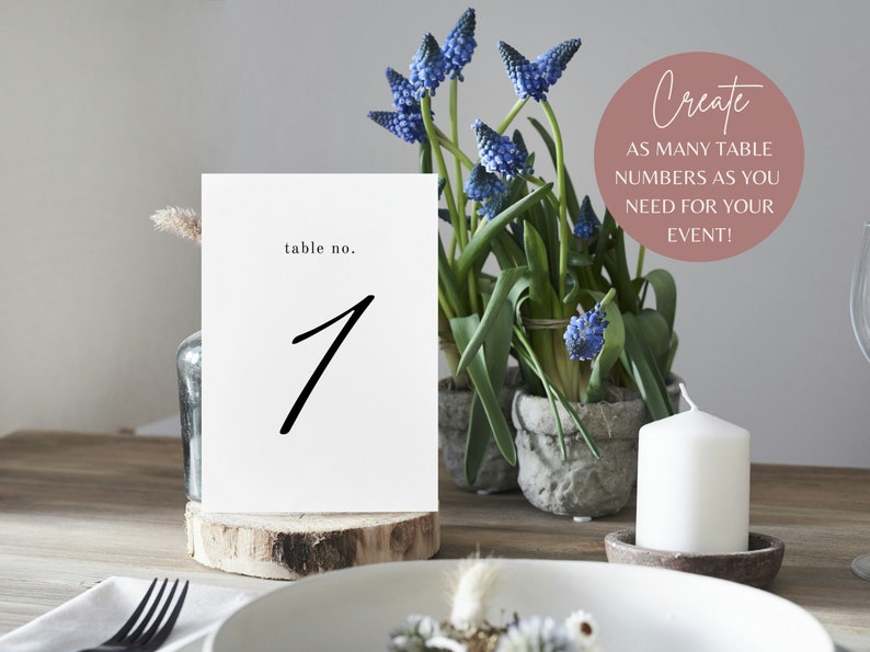 Modern Wedding Table Number Template, Printable Custom Table Numbers ...