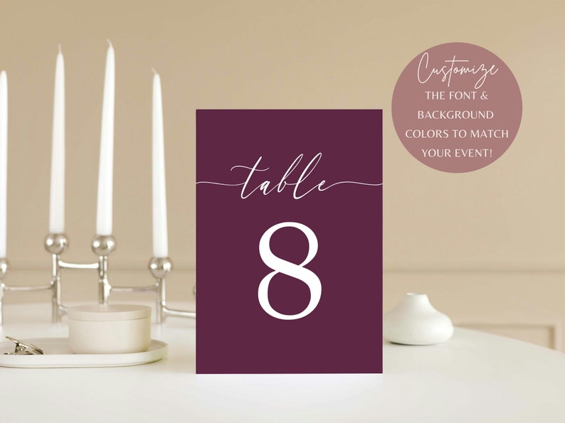 Wedding Table Number Template, Printable Modern Table Numbers, Elegant ...