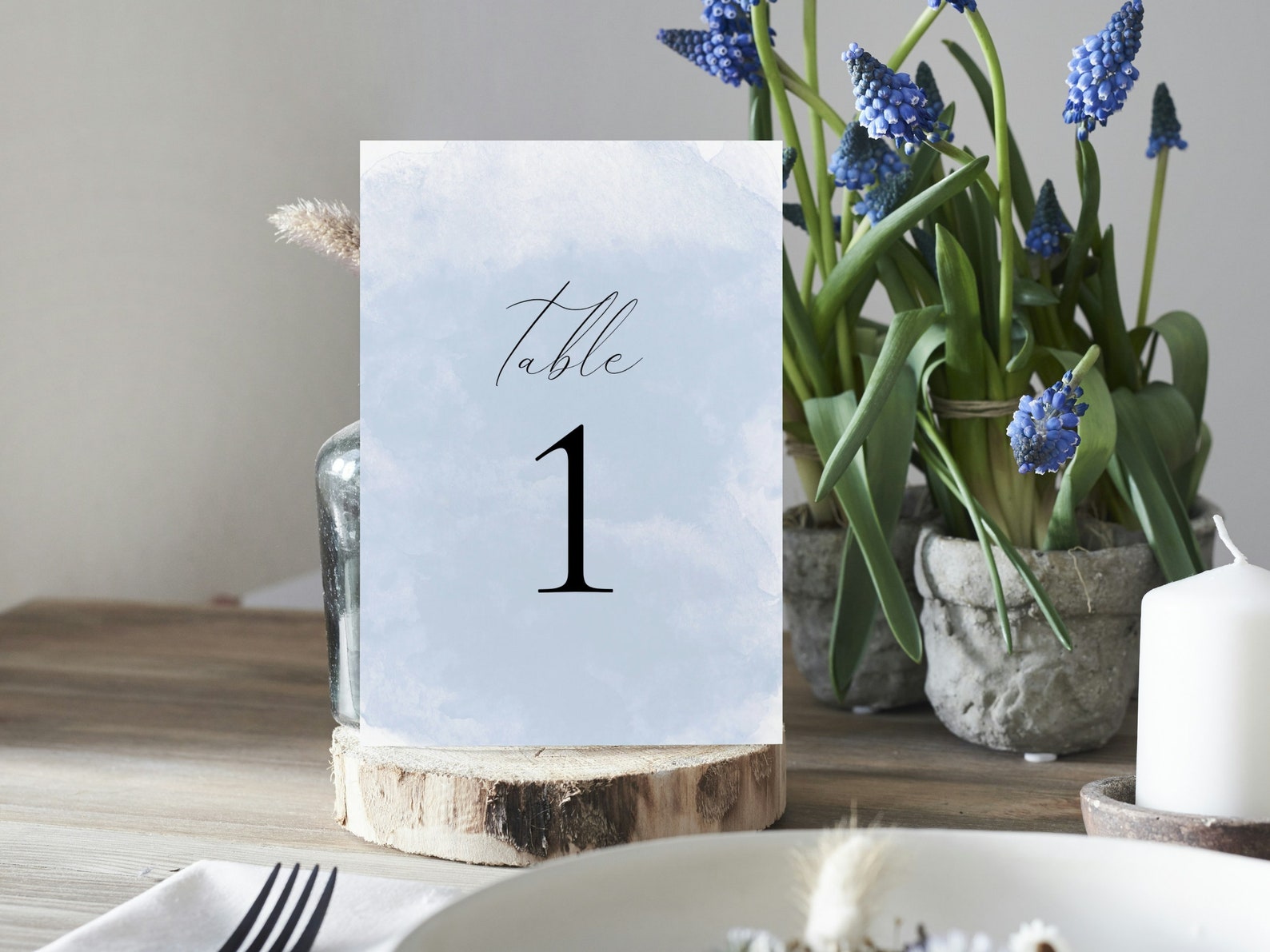 Dusty Blue Table Number Template, Printable Modern Table Number Card ...