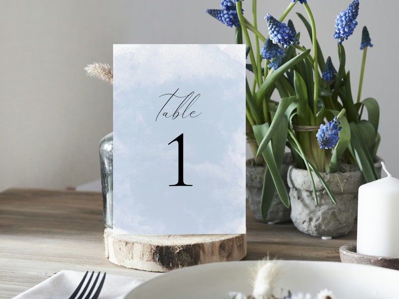 Dusty Blue Table Number Template, Printable Modern Table Number Card ...