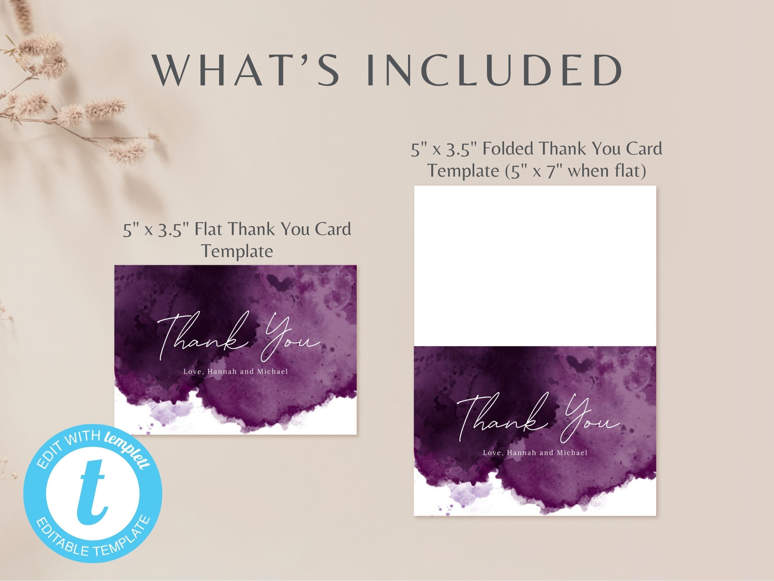 Personalized Thank You Card Template, Printable Purple Thank You Note ...