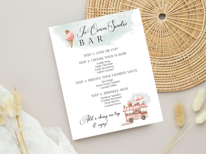 Ice Cream Bar Menu Template, Printable Ice Cream Sundae Bar Menu, Ice ...