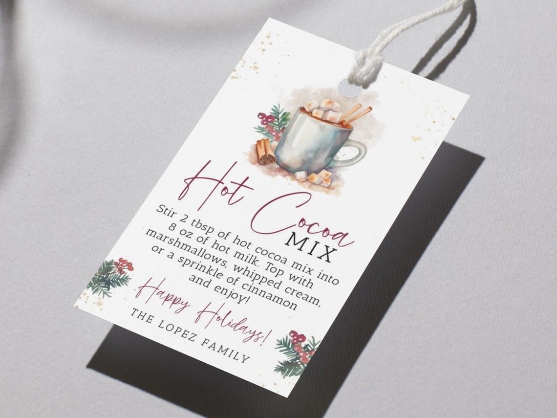 Hot Chocolate Gift Tag Template, Holiday Hot Cocoa Mix Gift Tag ...