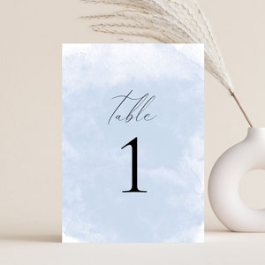 Dusty Blue Table Number Template, Printable Modern Table Number Card ...