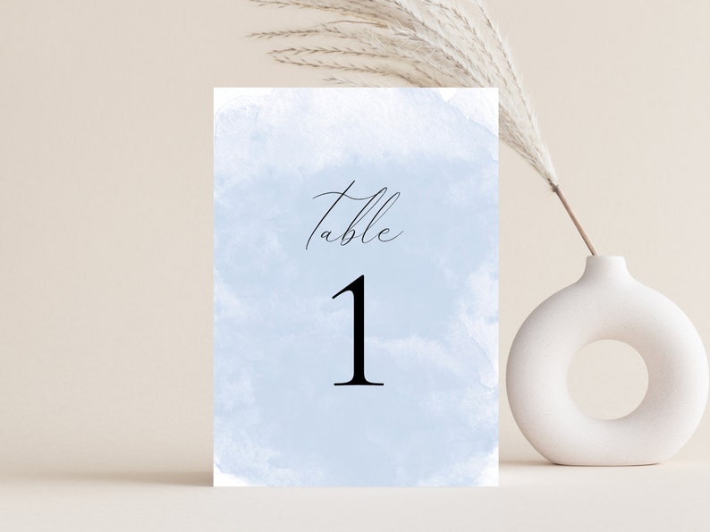 Dusty Blue Table Number Template, Printable Modern Table Number Card ...