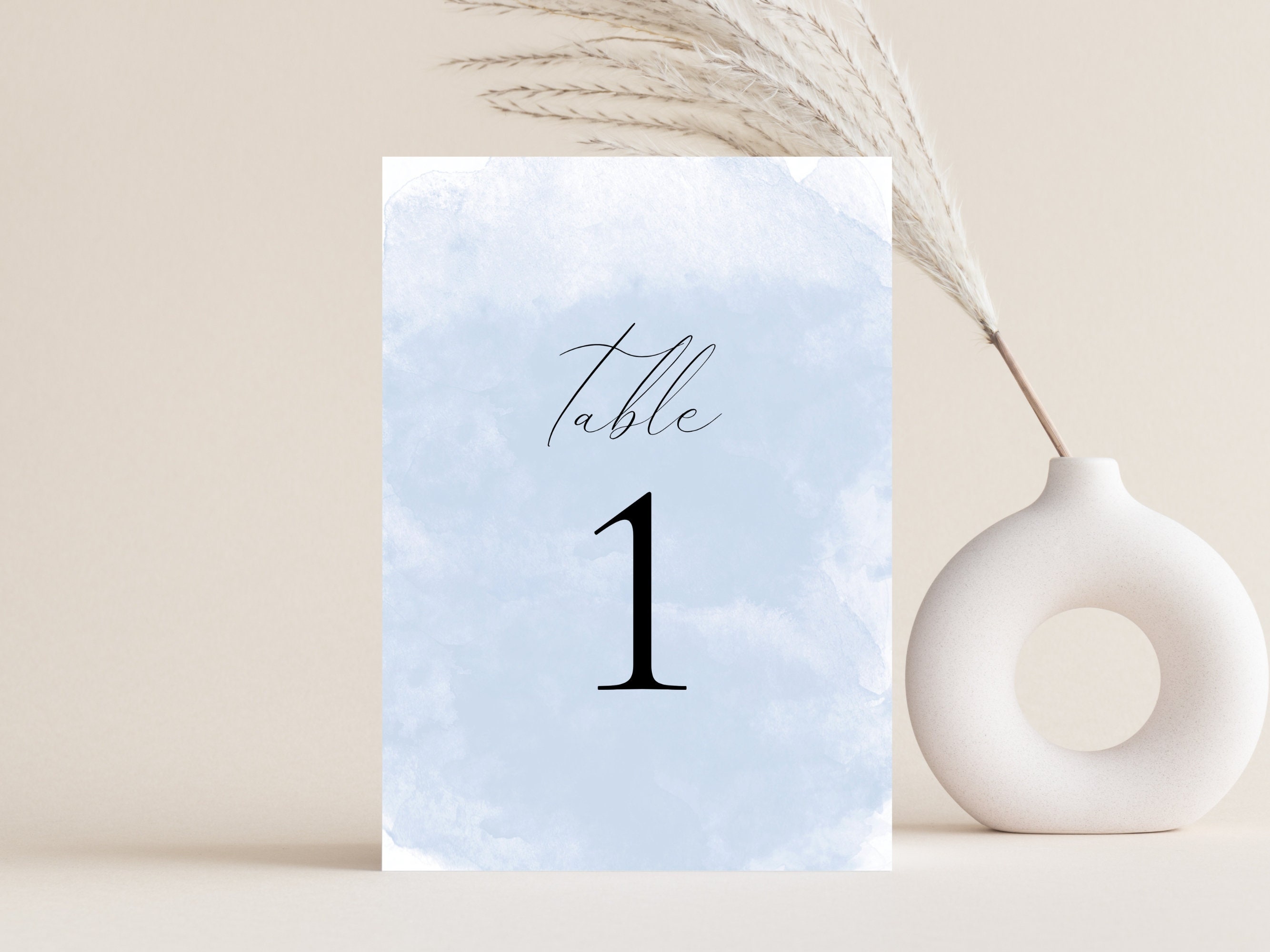 Dusty Blue Table Number Template, Printable Modern Table Number Card ...