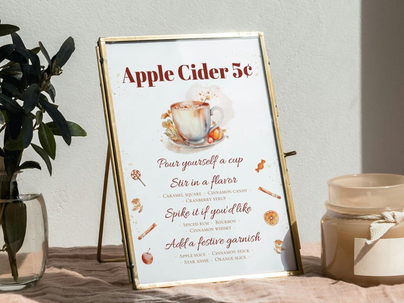 Apple Cider Bar Sign Template, Printable Hot Apple Cider Sign, Apple ...