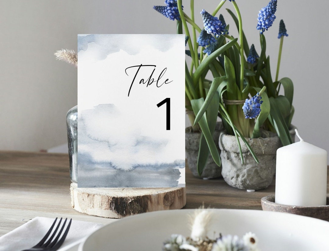 Dusty Blue Wedding Table Number Template, Printable Blue Table Number ...