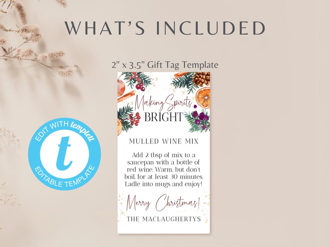 Christmas Mulled Wine Gift Tag Template, Christmas Mulling Spices Tag ...