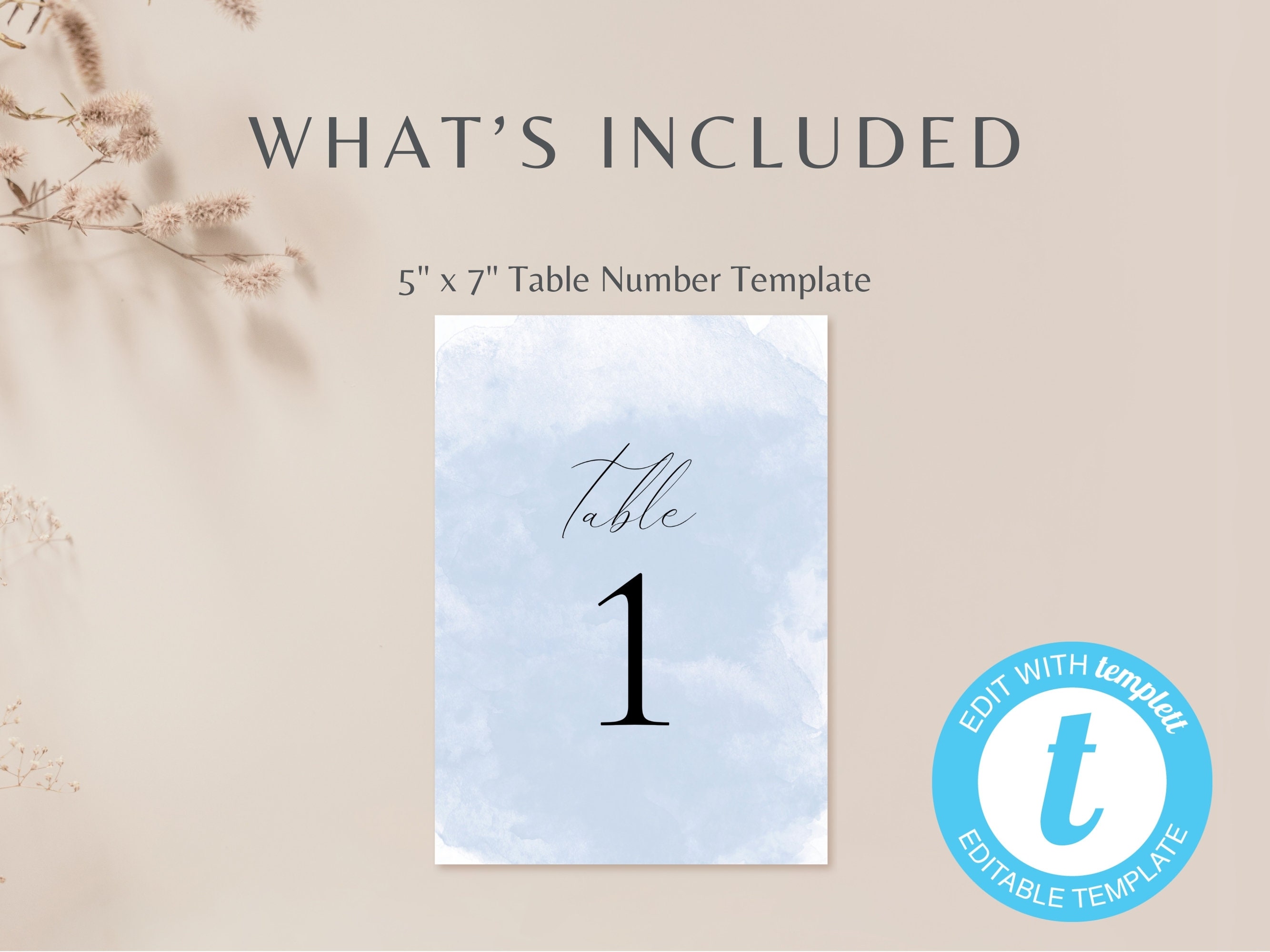 Dusty Blue Table Number Template, Printable Modern Table Number Card ...