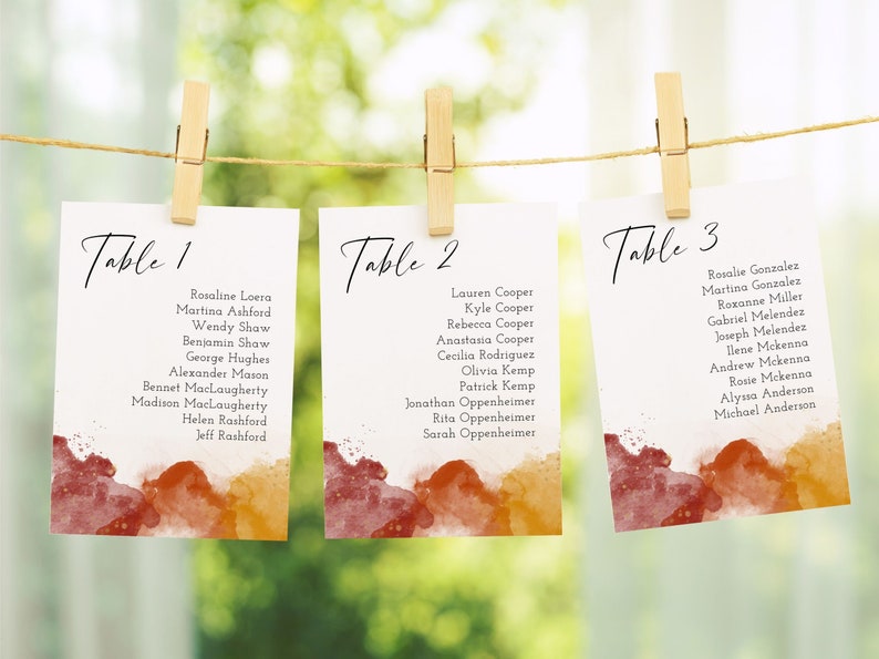 Autumn Wedding Seating Chart Template, Printable Fall Seating Chart ...
