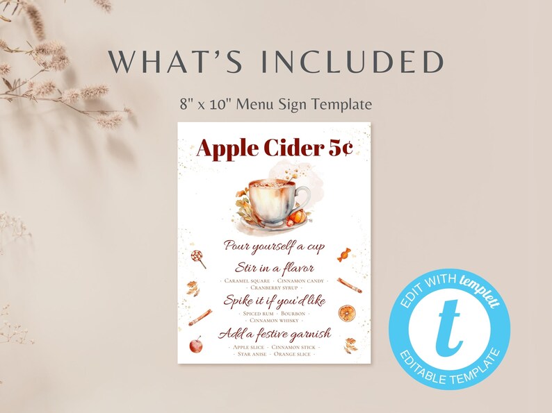 Apple Cider Bar Sign Template, Printable Hot Apple Cider Sign, Apple ...