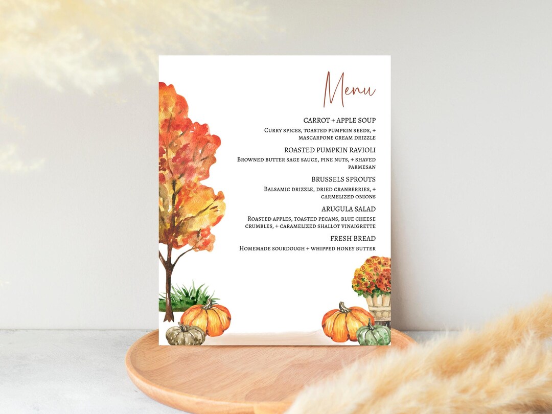 Fall Menu Template, Printable Autumn Buffet Menu, Fall Dinner Party ...