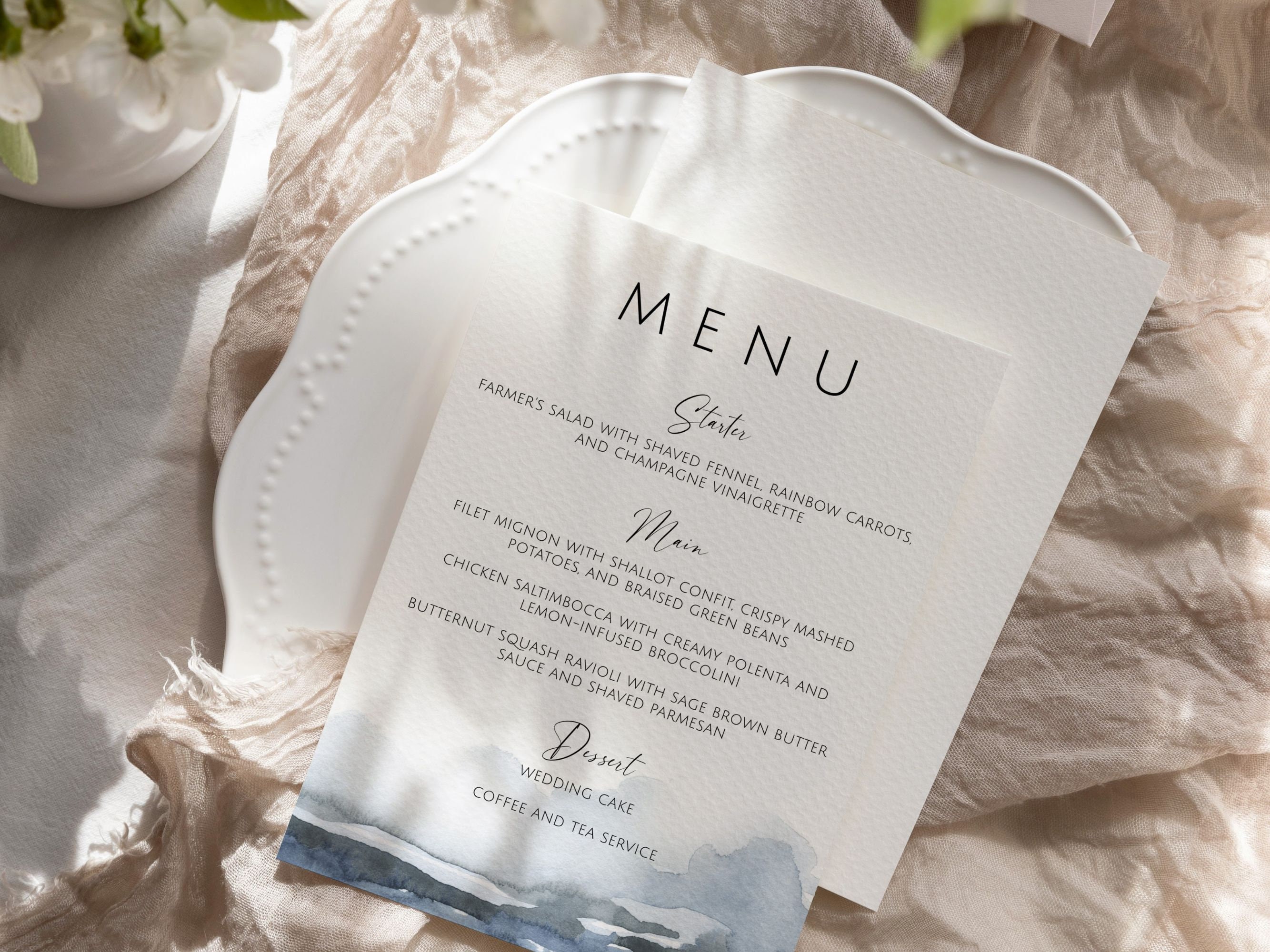 Dark Blue Wedding Menu Template, Printable Moody Blue Dinner Menu, Navy ...