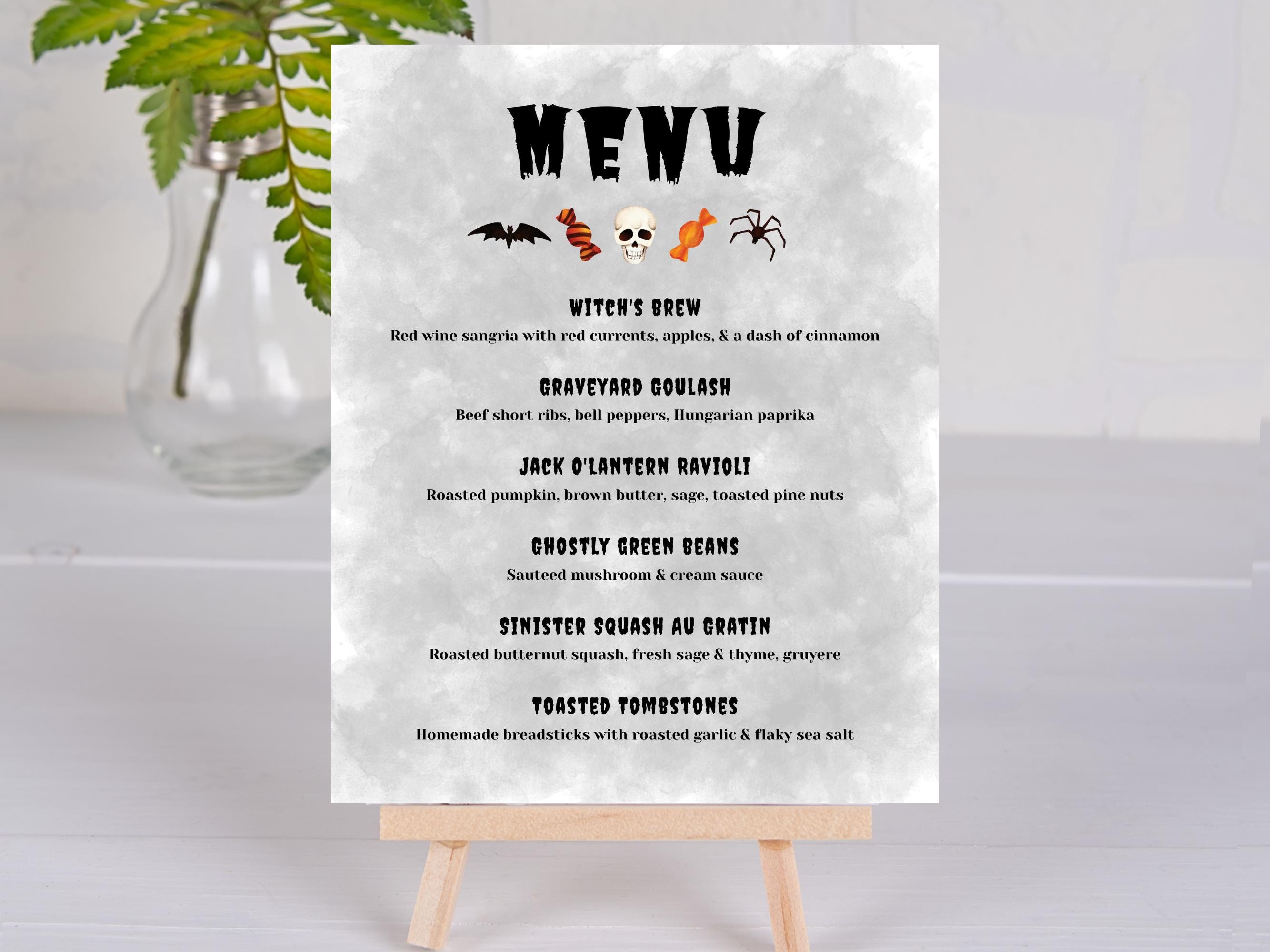 Halloween Menu Template, Printable Halloween Menu Sign, DIY Halloween ...