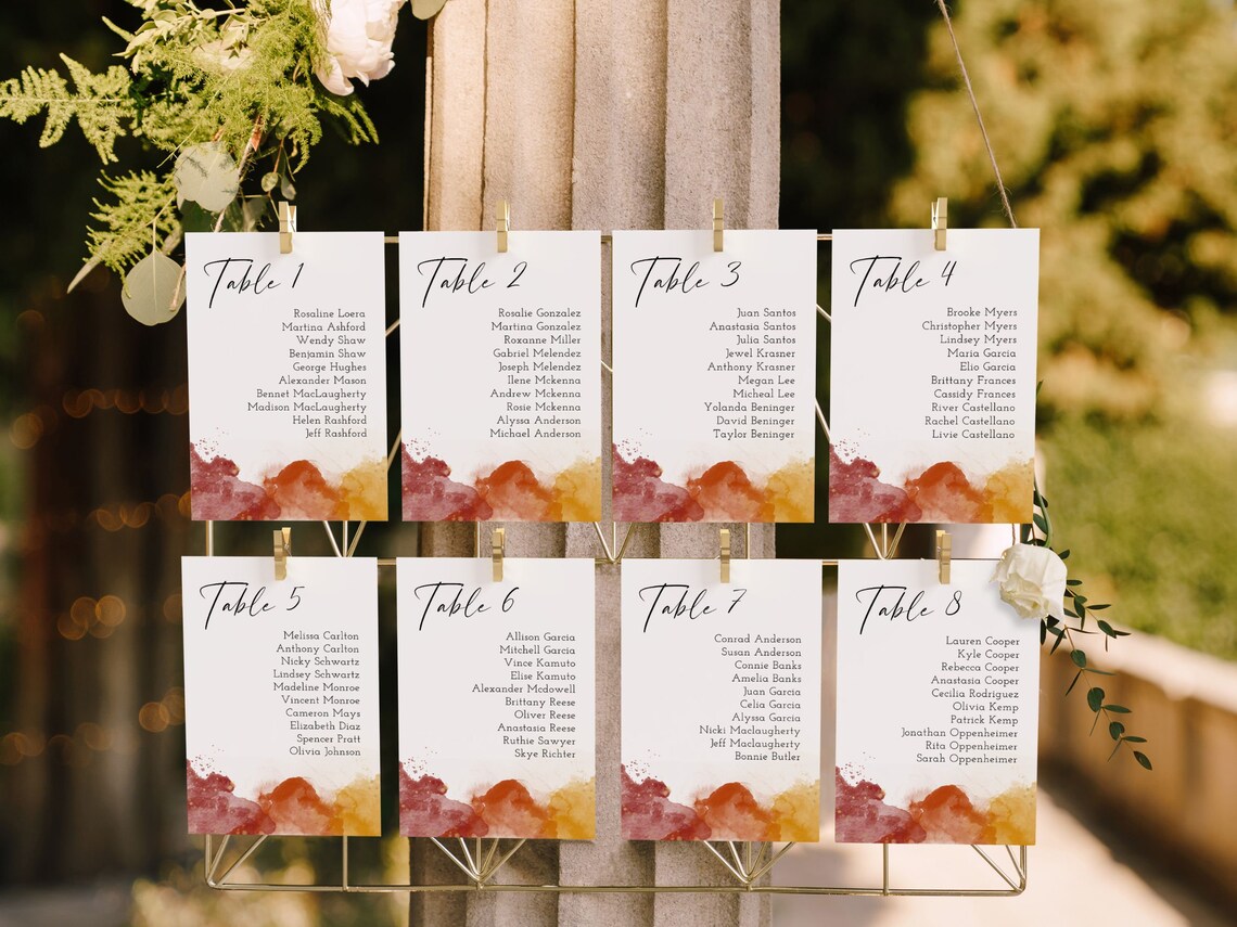 Autumn Wedding Seating Chart Template, Printable Fall Seating Chart ...
