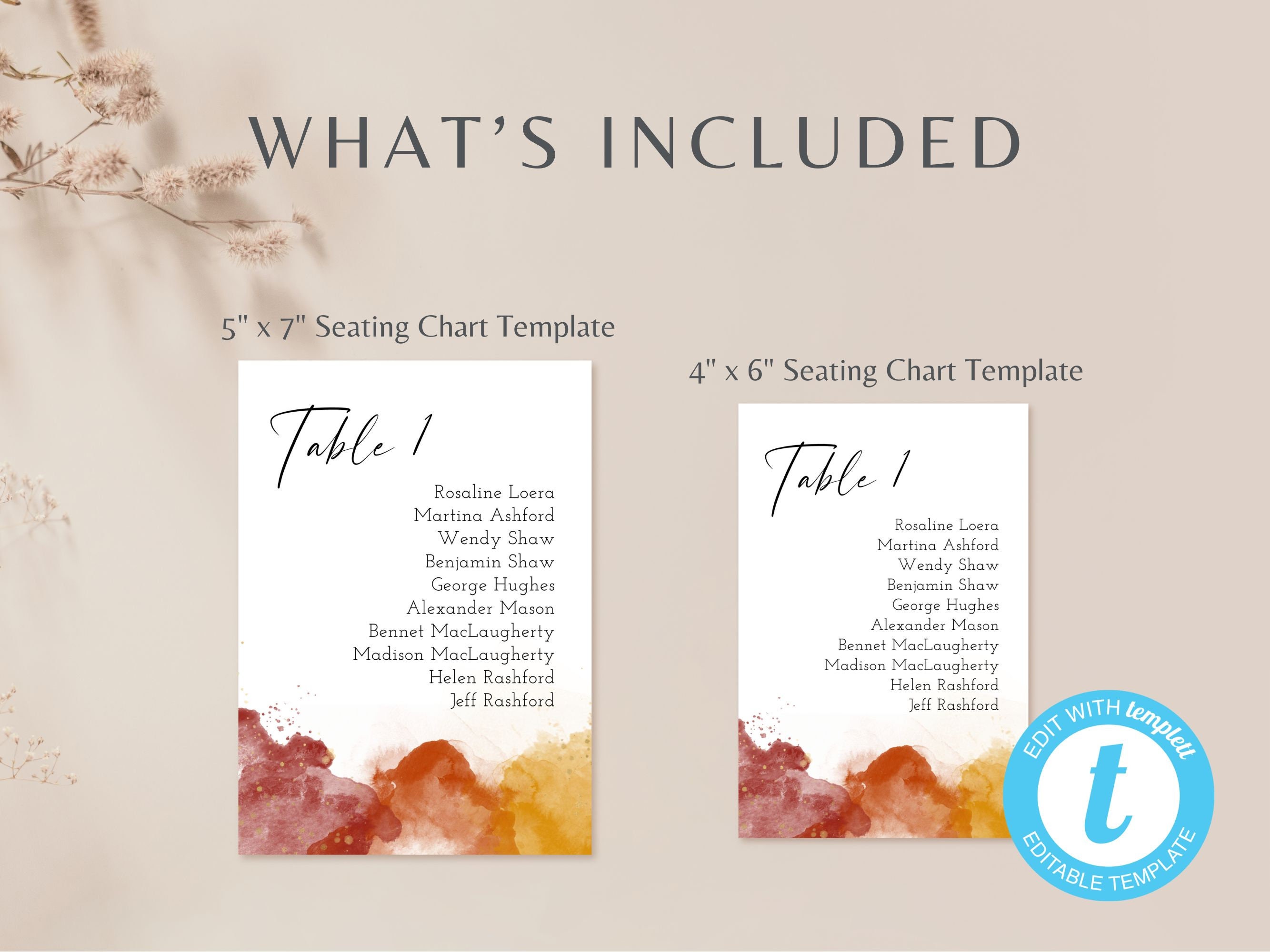 Autumn Wedding Seating Chart Template, Printable Fall Seating Chart ...