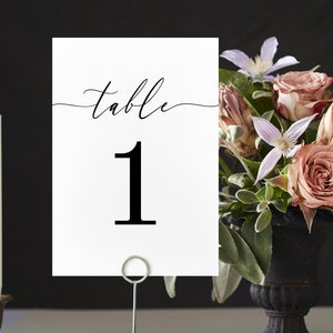Wedding Table Number Template, Printable Modern Table Numbers, Elegant ...
