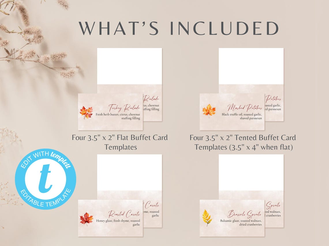 Autumn Buffet Card Template, Printable Fall Leaves Buffet Label ...