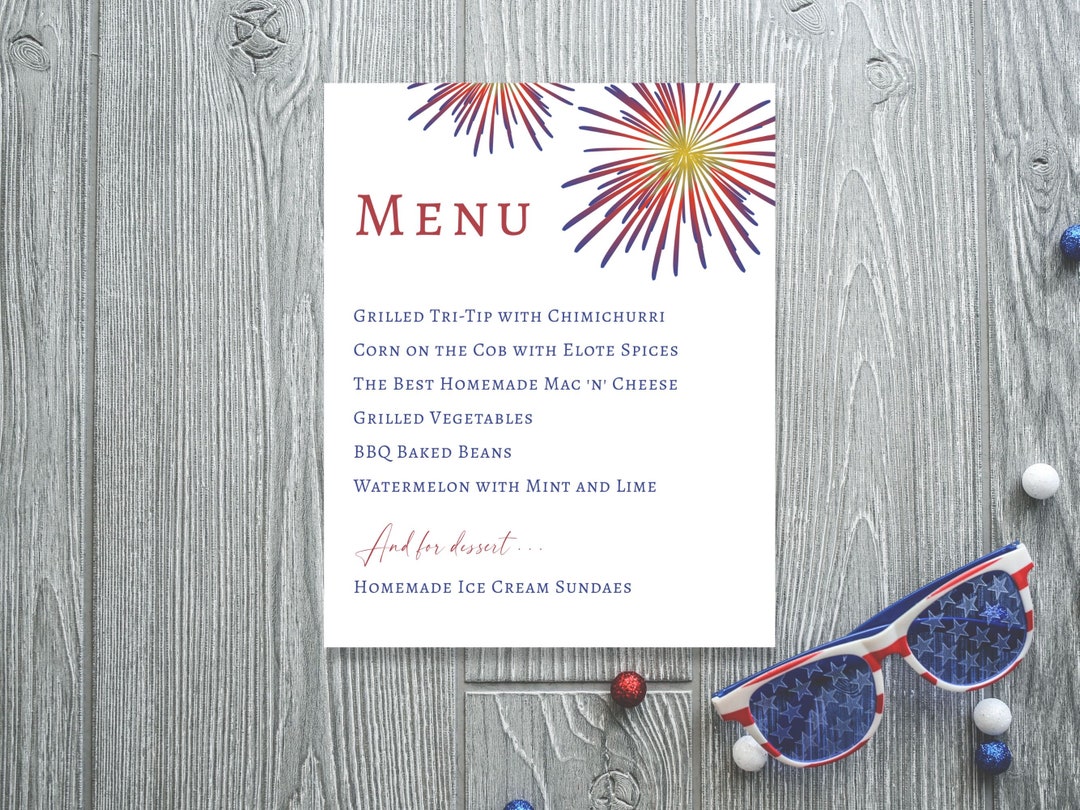 Fireworks Menu Template, Fourth of July Party Menu, Printable ...