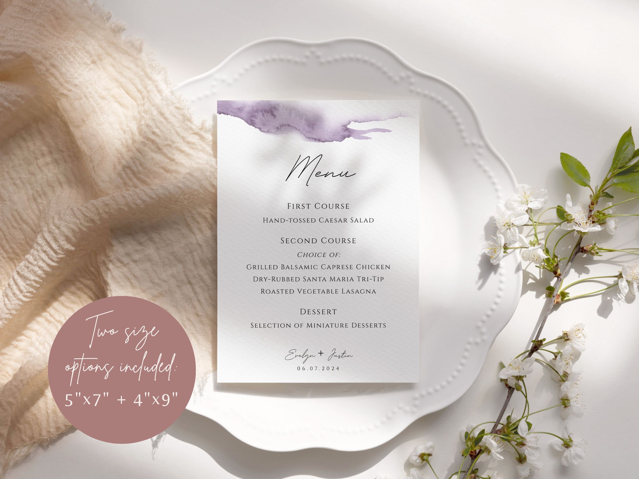 Purple Wedding Menu Template, Printable Lavender Dinner Menu, Lilac ...