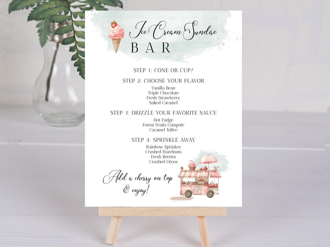 Ice Cream Bar Menu Template, Printable Ice Cream Sundae Bar Menu, Ice ...