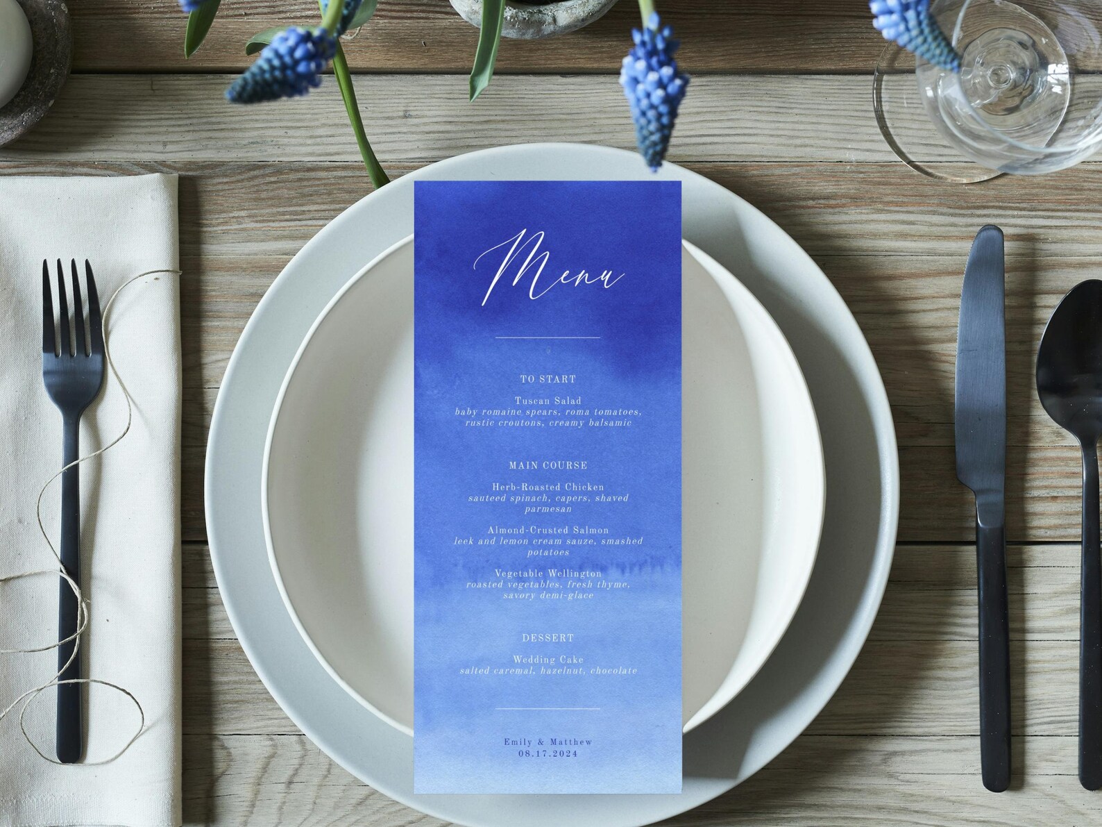 Blue Watercolor Menu Template, Printable Menu for Capri & Amalfi ...
