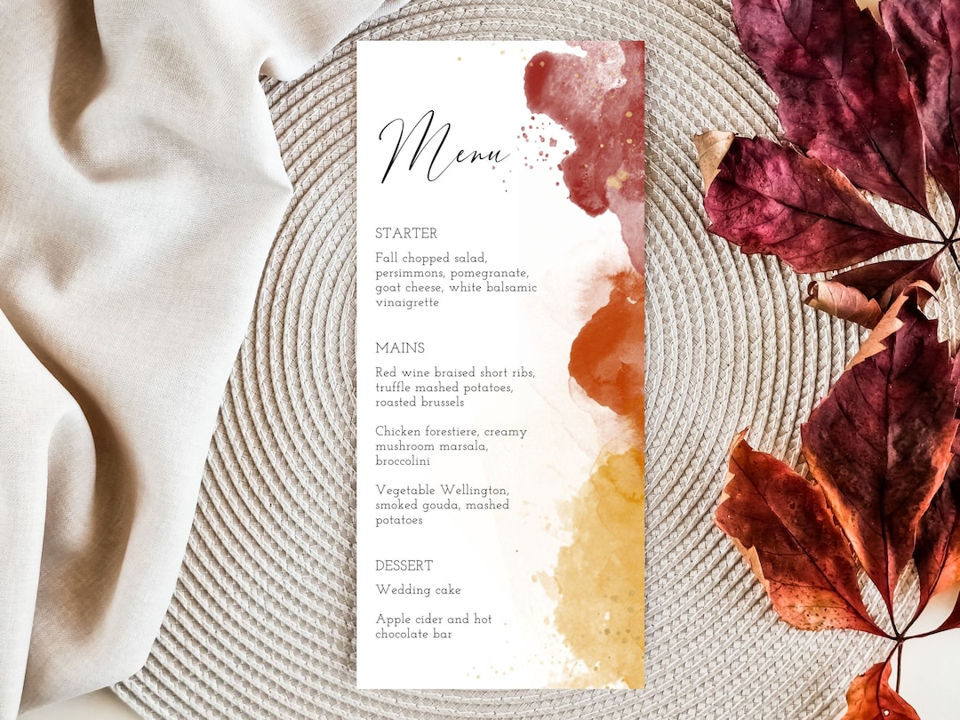 Autumn Wedding Menu Template, Printable Fall Dinner Menu, Autumn Menu ...