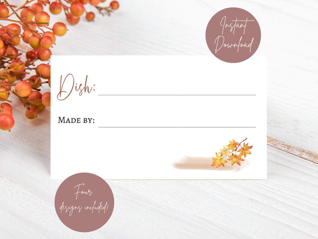 Autumn Potluck Buffet Card Printable, Thanksgiving Potluck Food Label ...