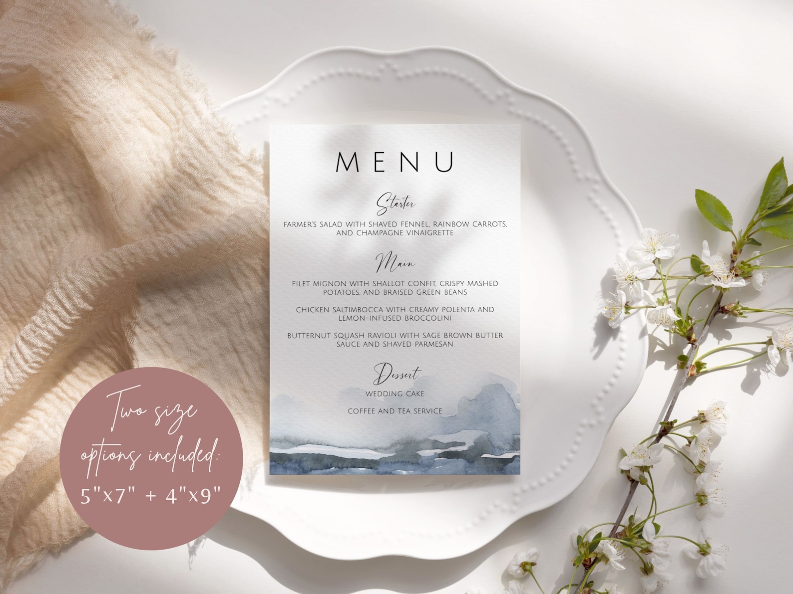 Dark Blue Wedding Menu Template, Printable Moody Blue Dinner Menu, Navy ...