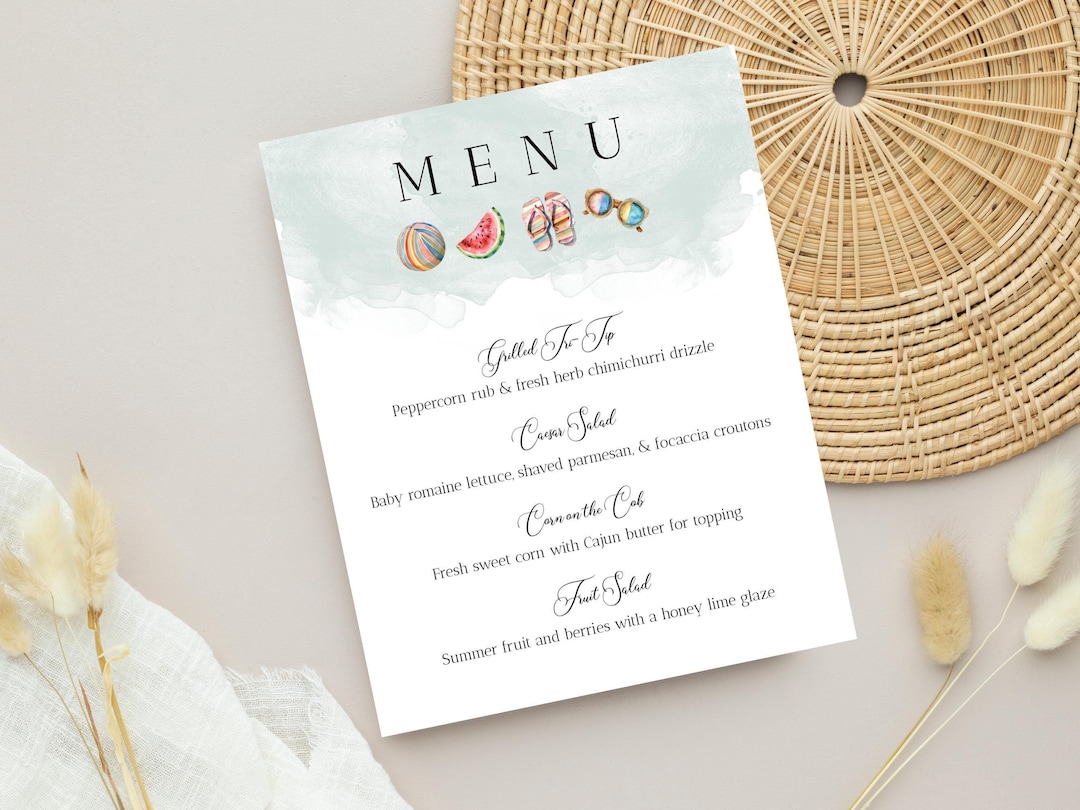 Summer Menu Template, Printable Pool Party Menu, Backyard BBQ Menu ...