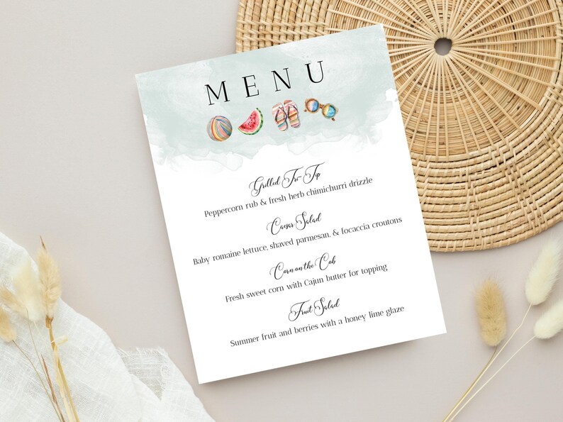 Summer Menu Template, Printable Pool Party Menu, Backyard BBQ Menu ...