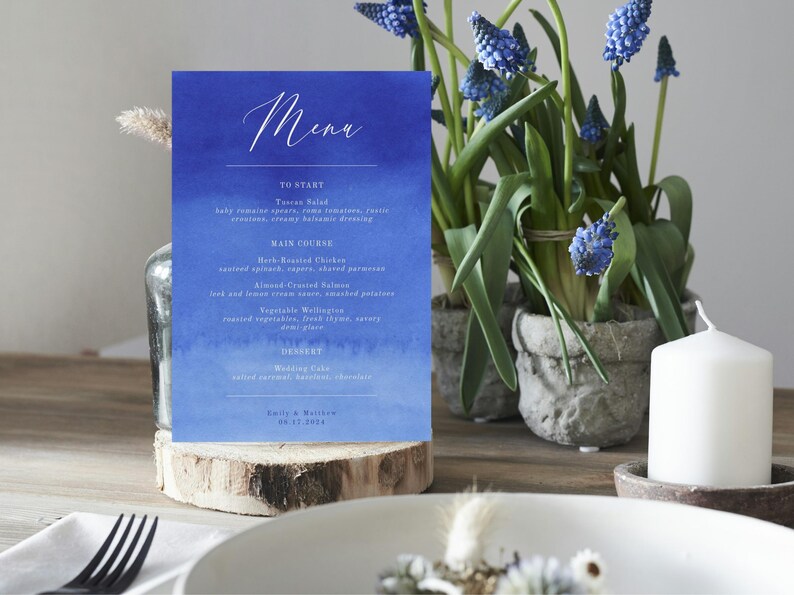 Blue Watercolor Menu Template, Printable Menu for Capri & Amalfi ...