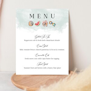 Summer Menu Template, Printable Pool Party Menu, Backyard BBQ Menu ...